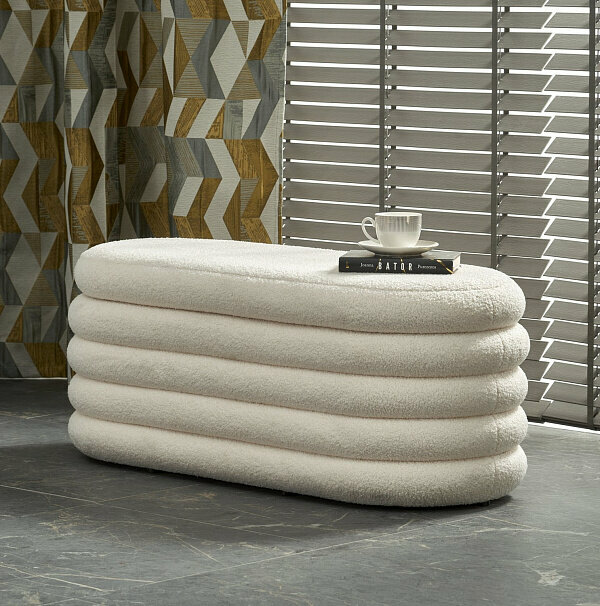 Банкетка Layer Bukle 105х42х42 см, букле, белый, с местом хранения