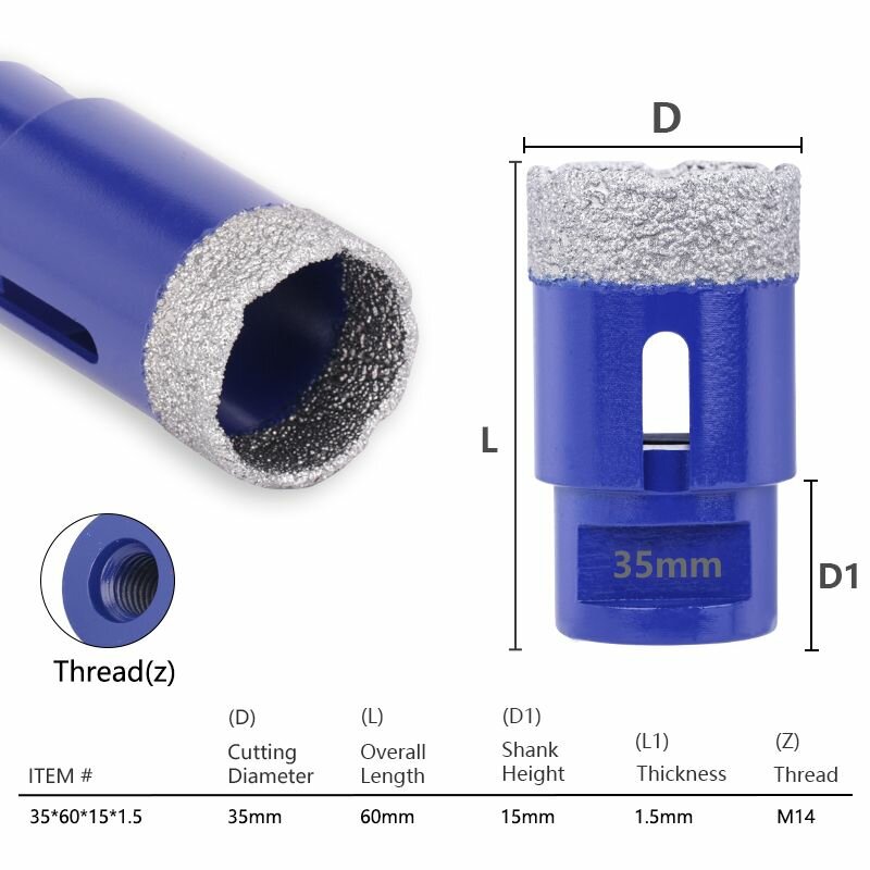 Алмазная коронка по керамограниту XCAN 35 мм для УШМ 14