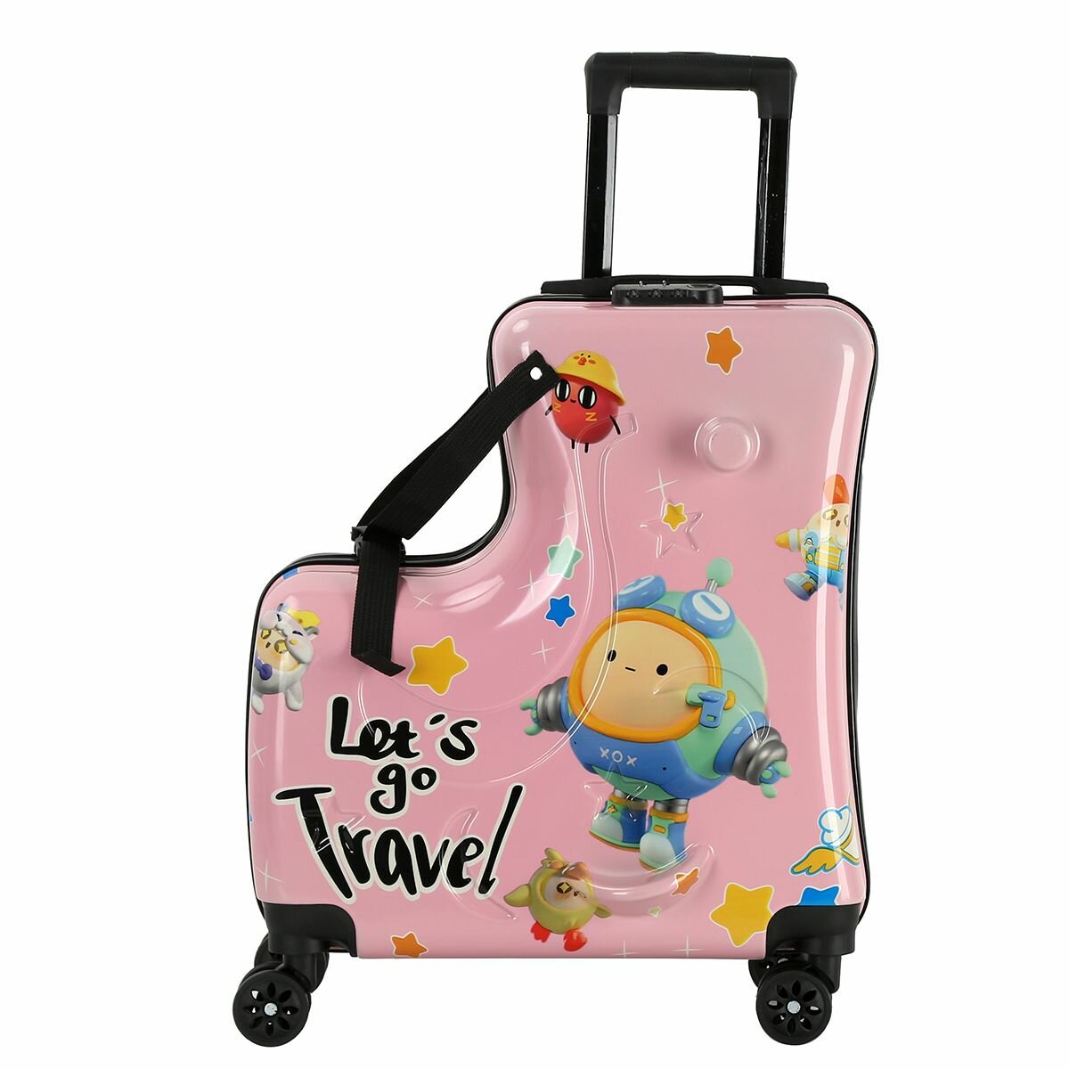 Чемодан, для тележки, ABS/SBS пластик, с кодовым замком, розово-мультипликационный