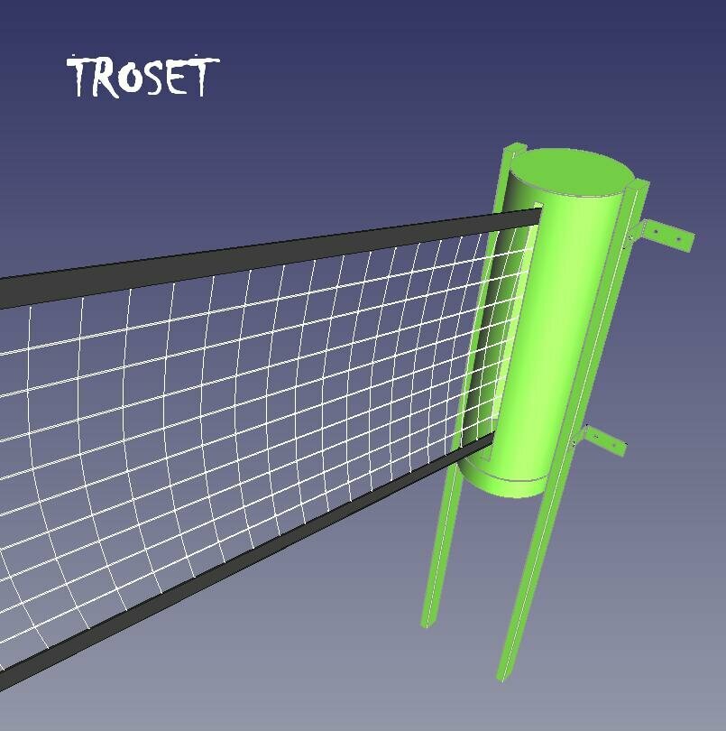 Стойки волейбольные с сеткой TROSET 001 пристенные с системой автоматического натяжения
