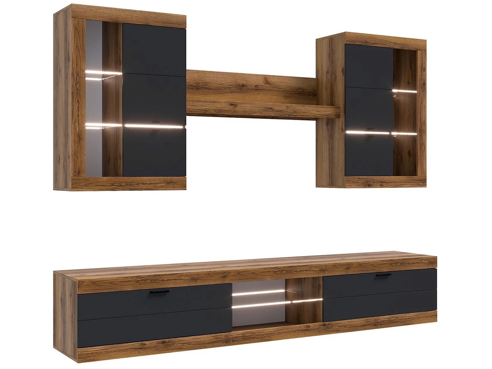 Модульная Гостиная, вариант №3, с подсветкой, Дуб Делано/Графит