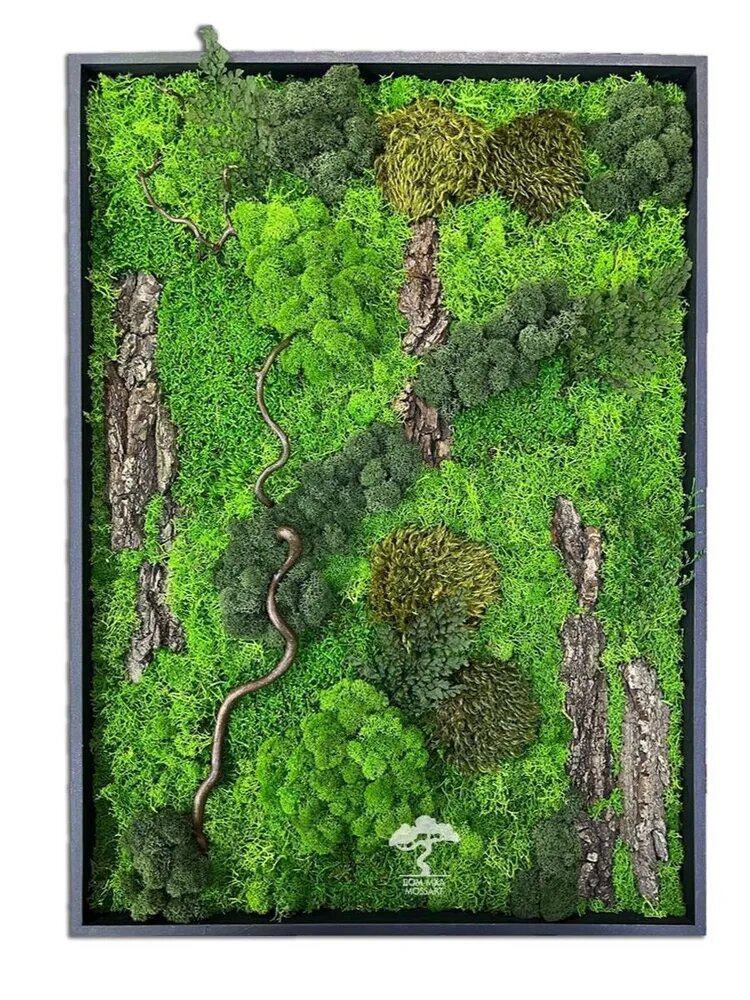 Панно/картина в раме "На опушке" Графит 50*70 см. Дом Мха - MossArt