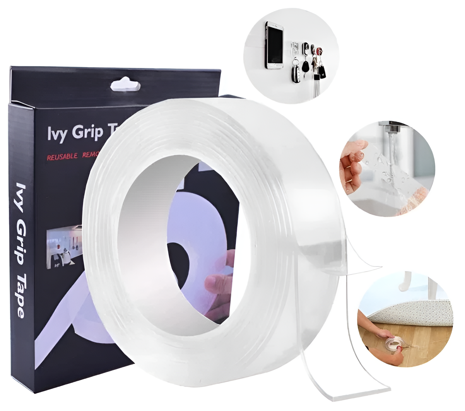 Многоразовая клейкая лента / двусторонний скотч / Нано скотч / Крепежная лента Ivy Grip Tape / 1 метр