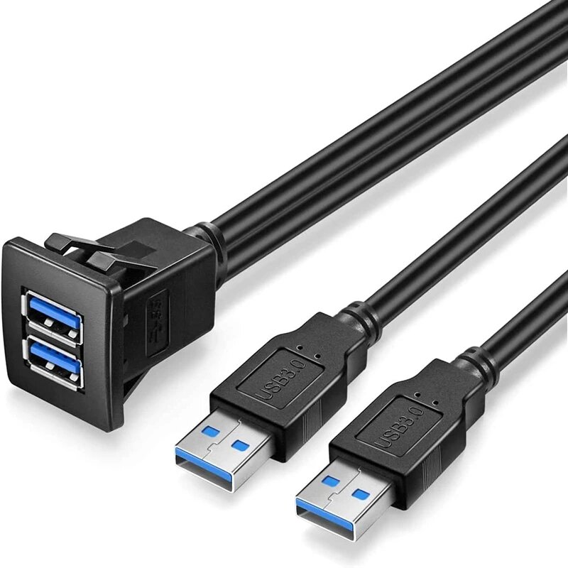 1 м 3 фута квадратный двойной удлинительный кабель USB 2.0 для скрытого монтажа на панели приборной панели 2 порта USB-A шнур для передачи данных для автомобиля, лодки, водонепроницаемый шнур