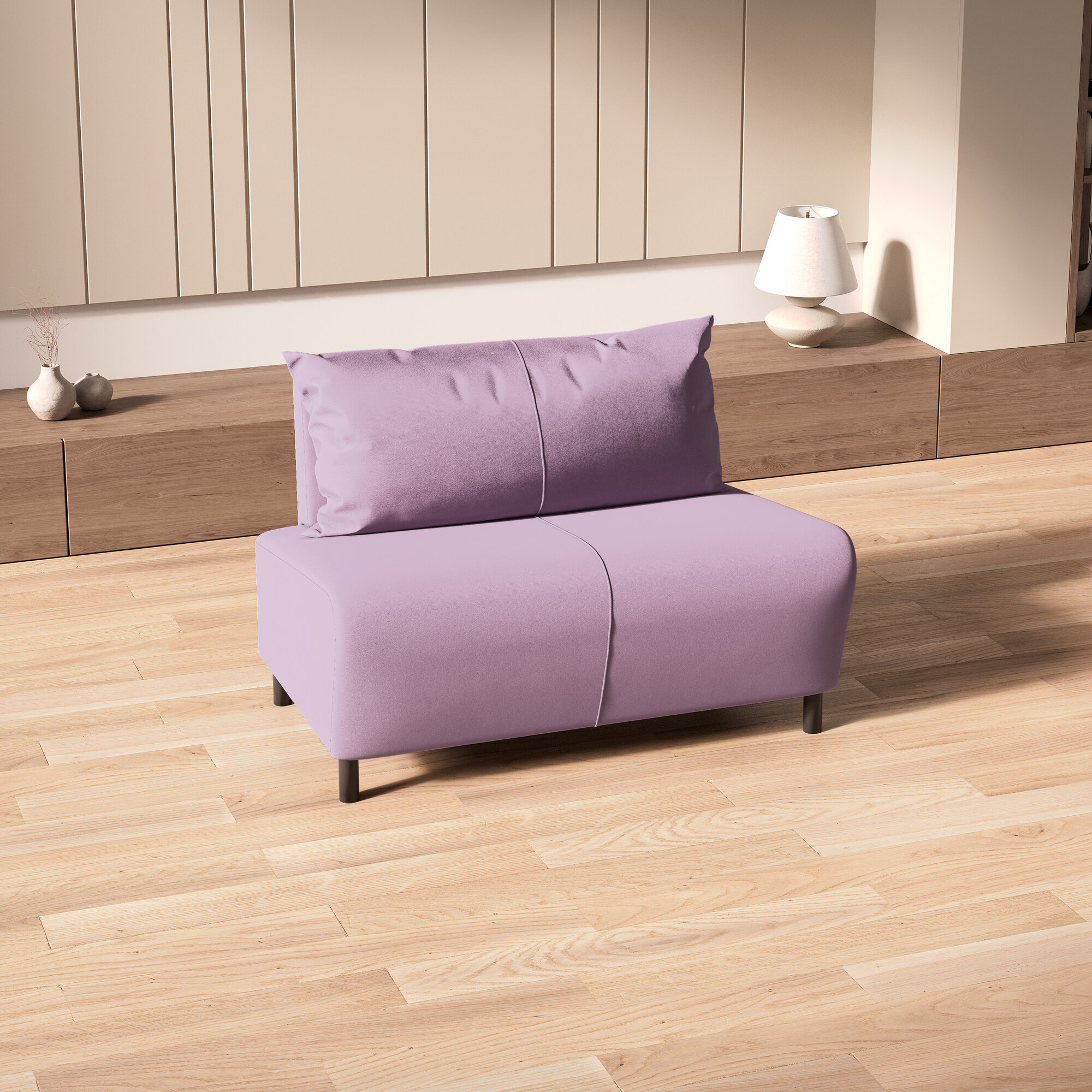 Диван TWIN, с подушкой, в офис, холл, 100 см, без подлокотников, антивандальный велюр, сиреневый