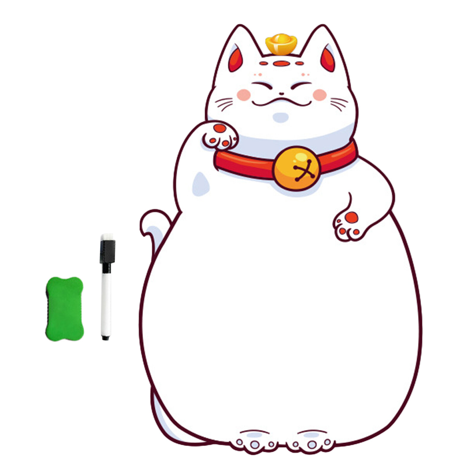 Магнитная доска для холодильника Мягкая магнитная ПВХ Сильная адсорбция Доска для заметок на холодильнике симпатичной формы с ручкой и ластиком Lucky Cat (43,2x43,4 см/17x17,1 дюйма)