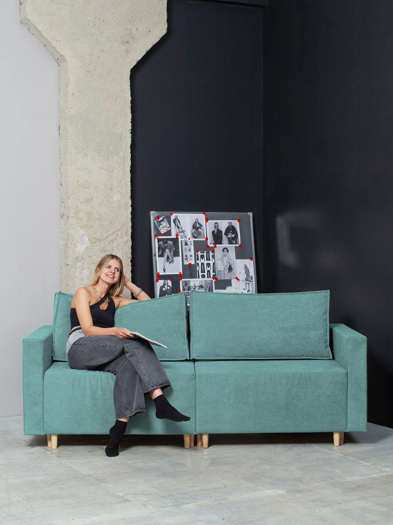 Раскладной диван кровать Чикаго NEW прямой модульный, механизм еврокнижка, 213х102х85 см, бирюзовый