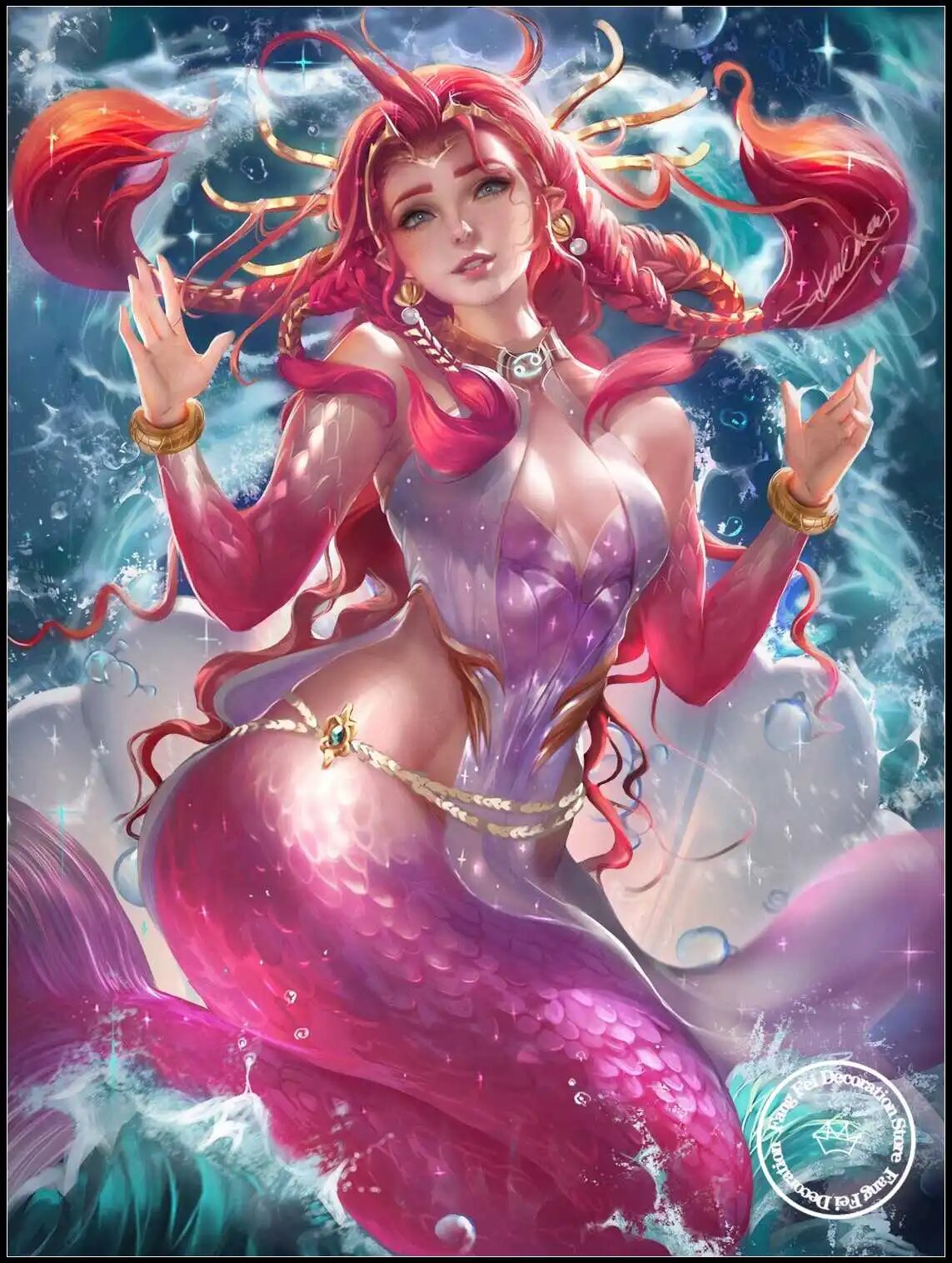 Алмазная мозаика на подрамнике "Русалочка Ангел" круглые бриллианты 40х50см