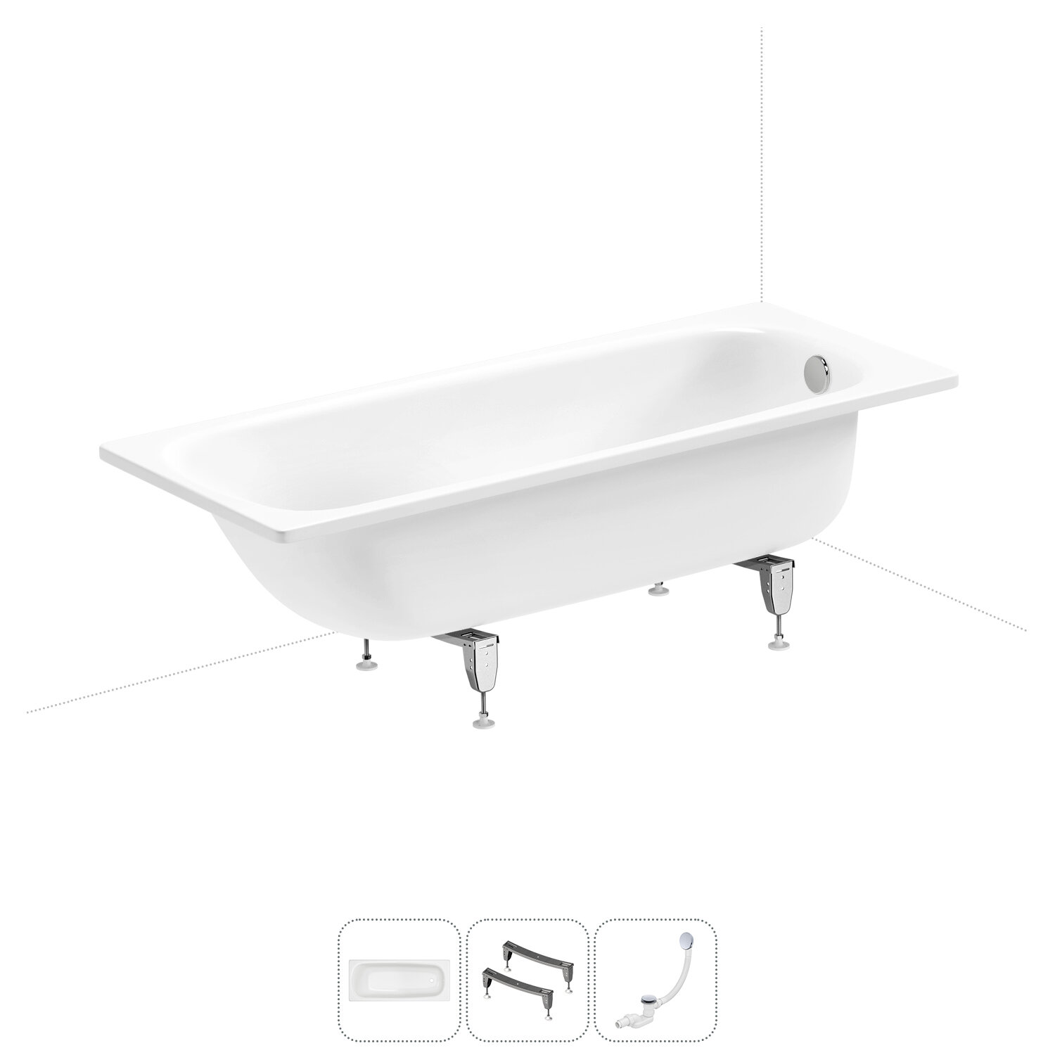 Стальная ванна 170х75 Sanitana BLB Universal 20220733R в наборе 3 в 1: металлическая ванна 170 х 75 см с шумоизоляцией, ножки, слив-перелив