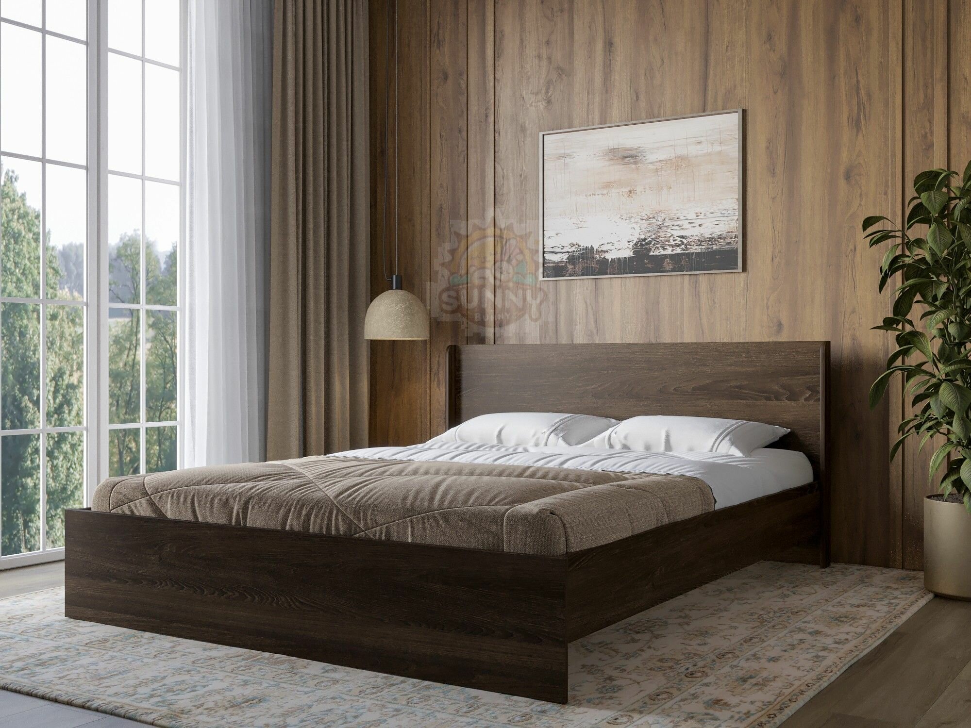 Двуспальная кровать Sicilia 180х190 см, (матрас-sleep FLEX S), ортопедическое основание, ЛДСП (Дуб Кантербери)