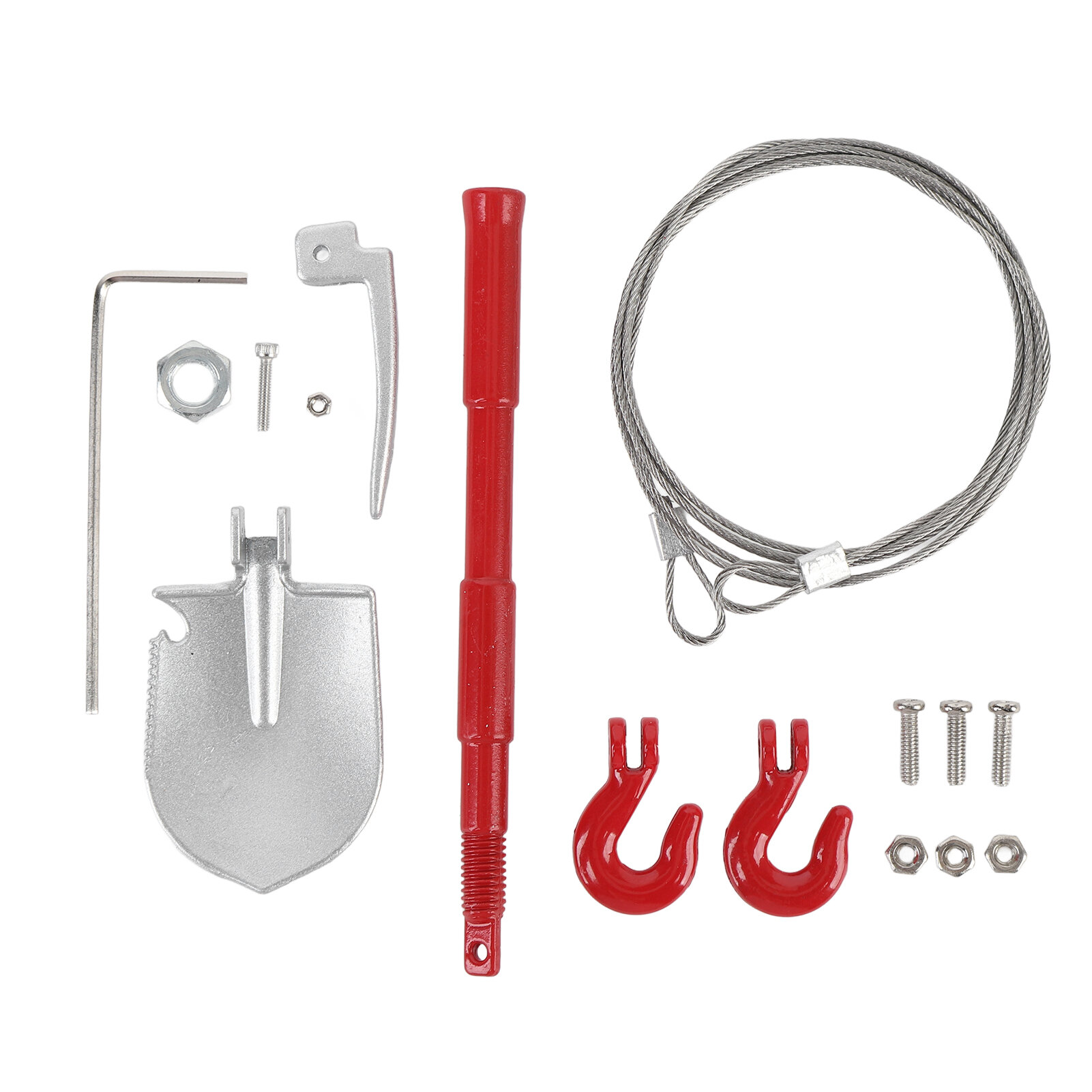 Набор для буксировки радиоуправляемого прицепа: цепь, буксировочный крюк, стальной трос, многофункциональная регулируемая лопата для гусеничного вездехода, декоративные аксессуары, красный.