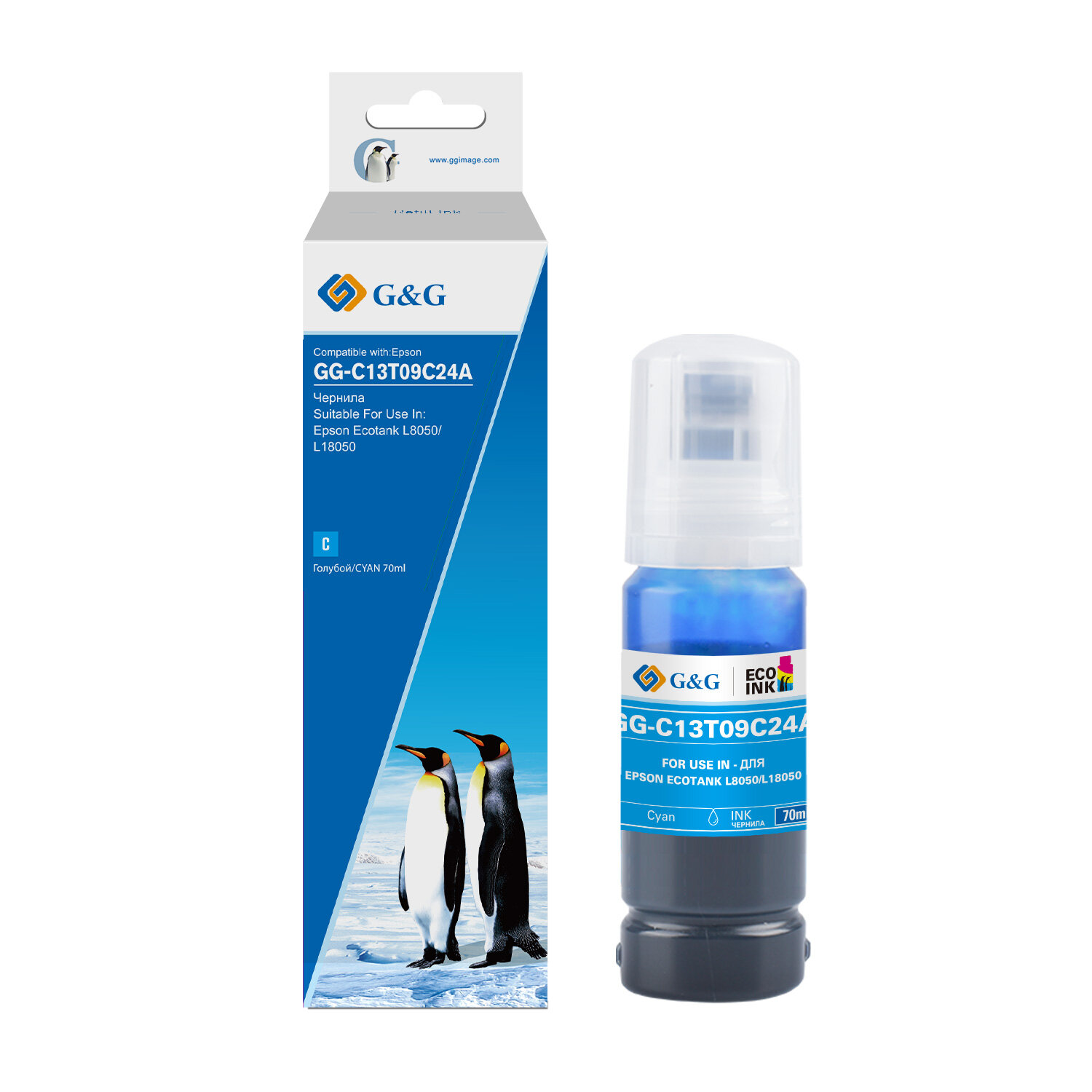 Чернила G&G 108/057 GG-C13T09C24A, голубые для Epson L8050/L18050,70мл