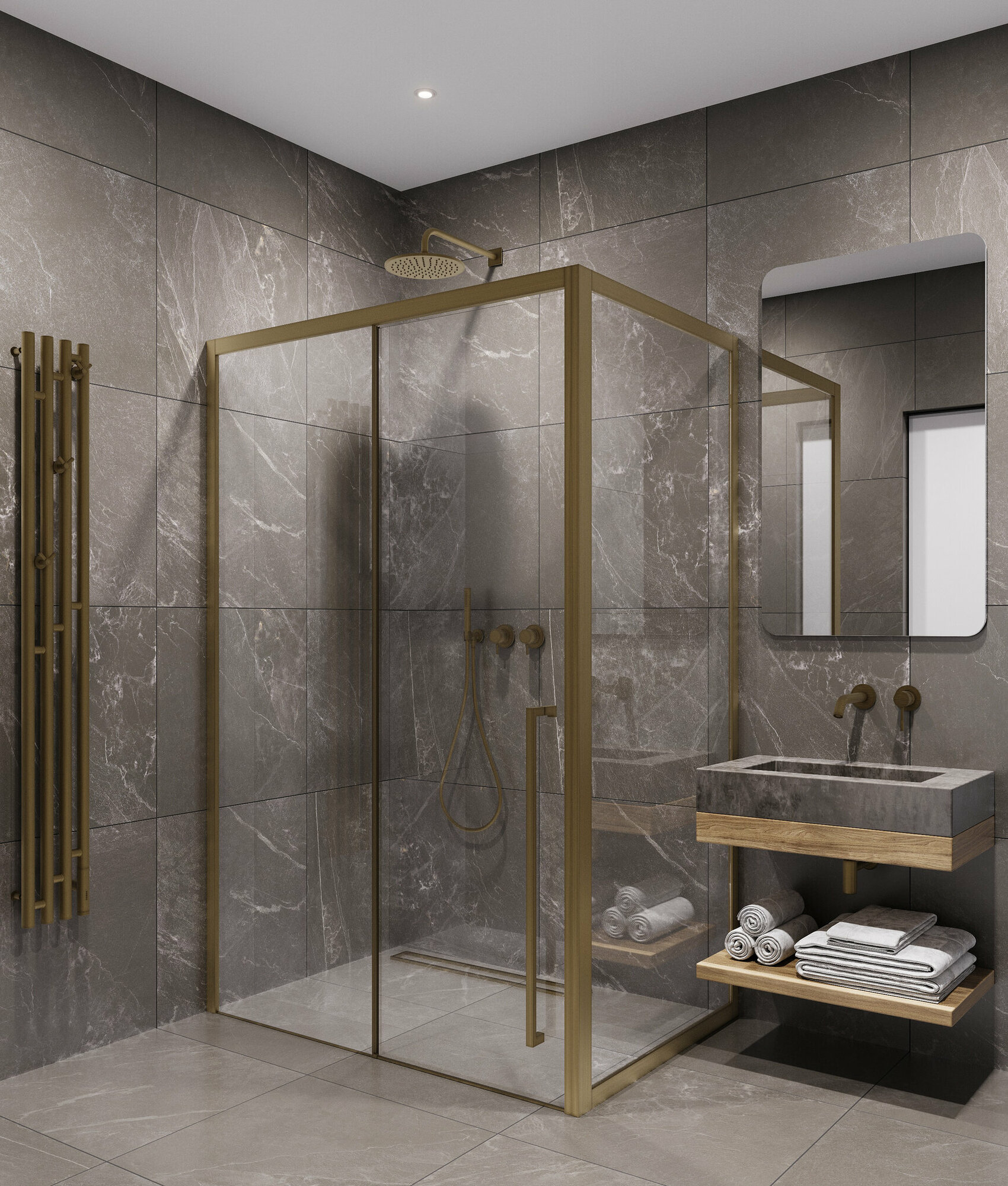 Душевой уголок Timo 120х90 правый, стекло прозрачное, профиль матовое золото