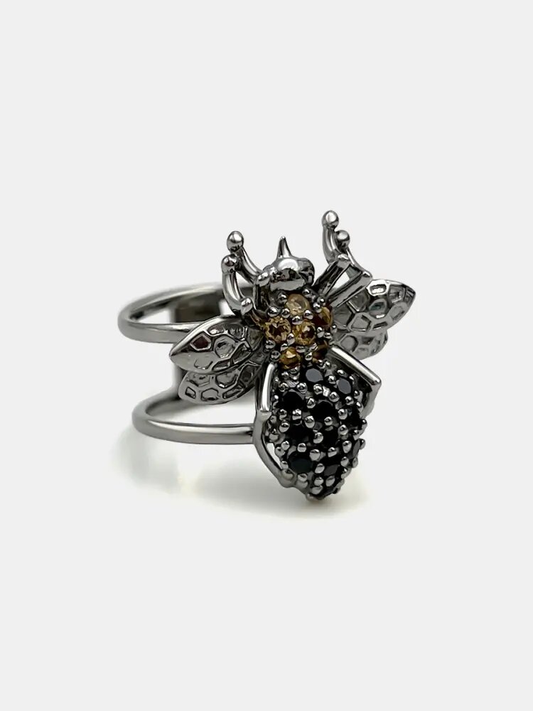 Перстень, серебро, 925 проба, чернение, шпинель, цитрин