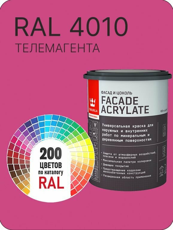 Tikkurila Facade Acrylate краска для фасадов и интерьеров цвет телемагента Ral 4010 0.9 л.