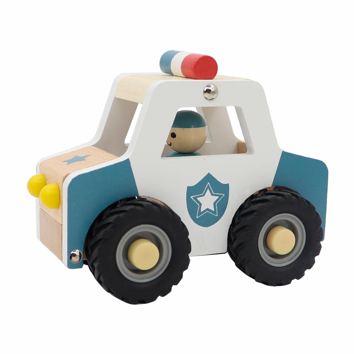 Игрушечная машинка Детское Время - Полицейская машина (без механизмов, фигурка не съёмная, материалы: дерево, металл, пластик, резина), 23663-POL