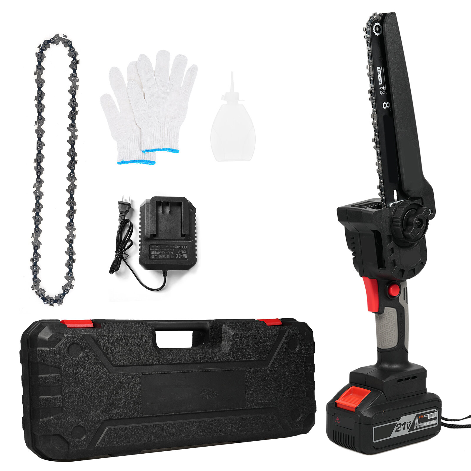 Mini Chainsaw Cordless 8 Inch Handheld Portable Electric with 1 Batteries 2 Chains 21V Battery Powered Safety Lock for Tree Trimming Branch Wood Cutting