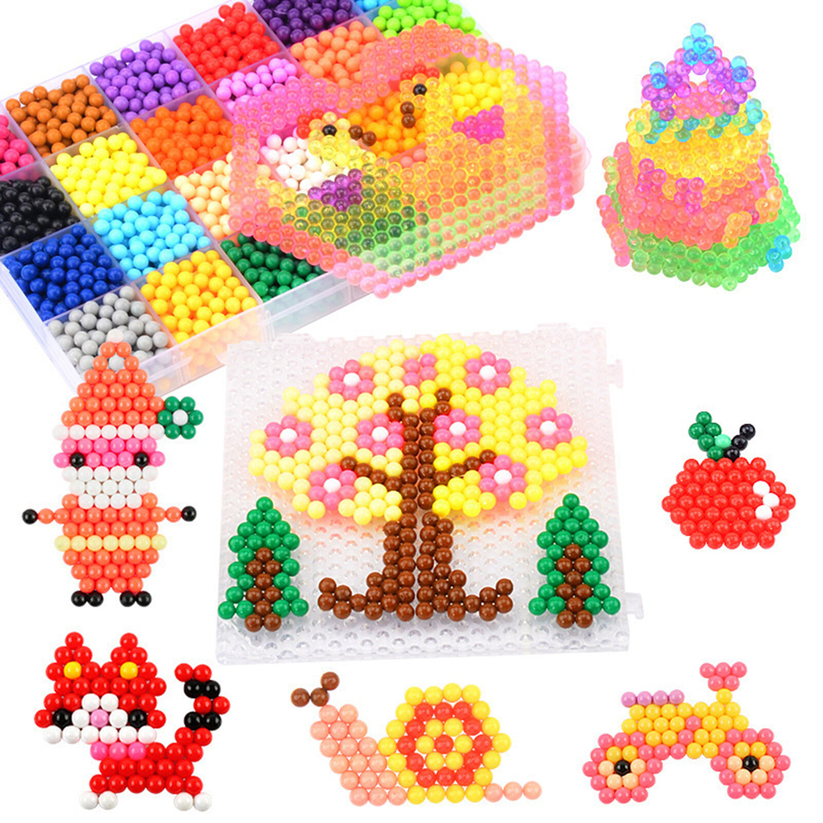 Набор для творчества из водных клеевых бусинок 36 цветов 11000 штук с досками для бусинок и аксессуарами для детей и начинающих: инструкция, 2 ящика для хранения, 12 картинок-референсов, 3 шаблона животных, 3 геометрических шаблона, 2 пинцета, 20