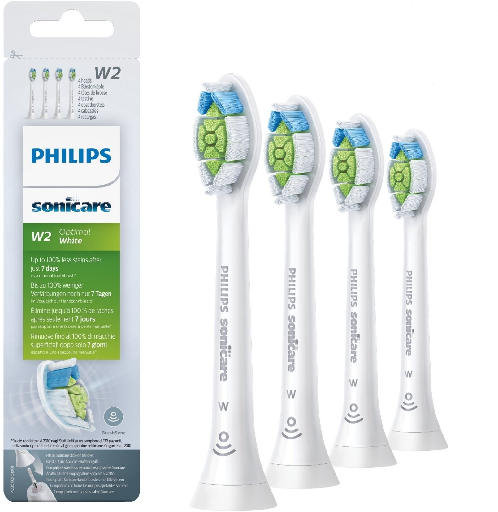 Насадки для зубной щетки Philips Sonicare W2 Optimal White HX6064/10 для осветления зубной эмали, 4 штуки