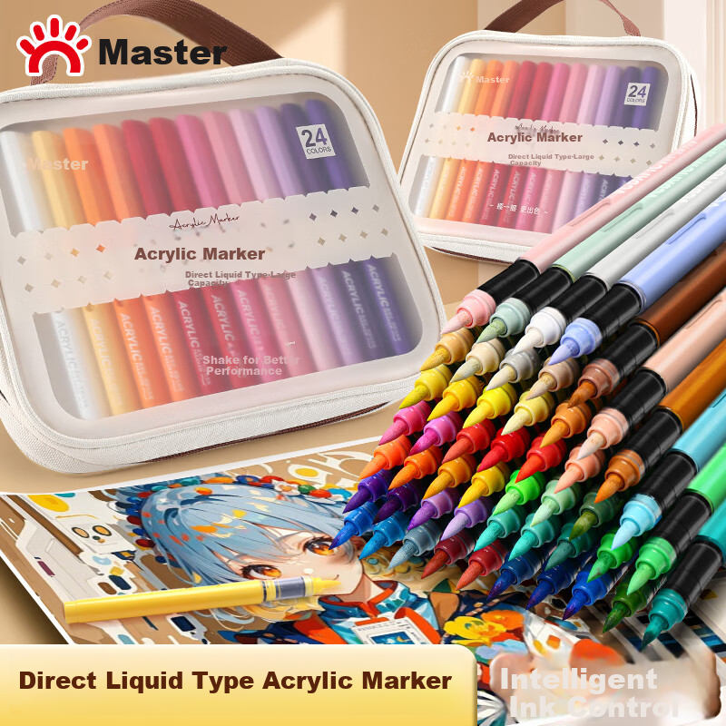 GRASP Canvas Bag Packed Direct Liquid Soft Head Acrylic Marker Pen Set of 24 Colors for Students Art Special Use Non-Transparent Color Layerable Children Elementary School Watercolor Pen