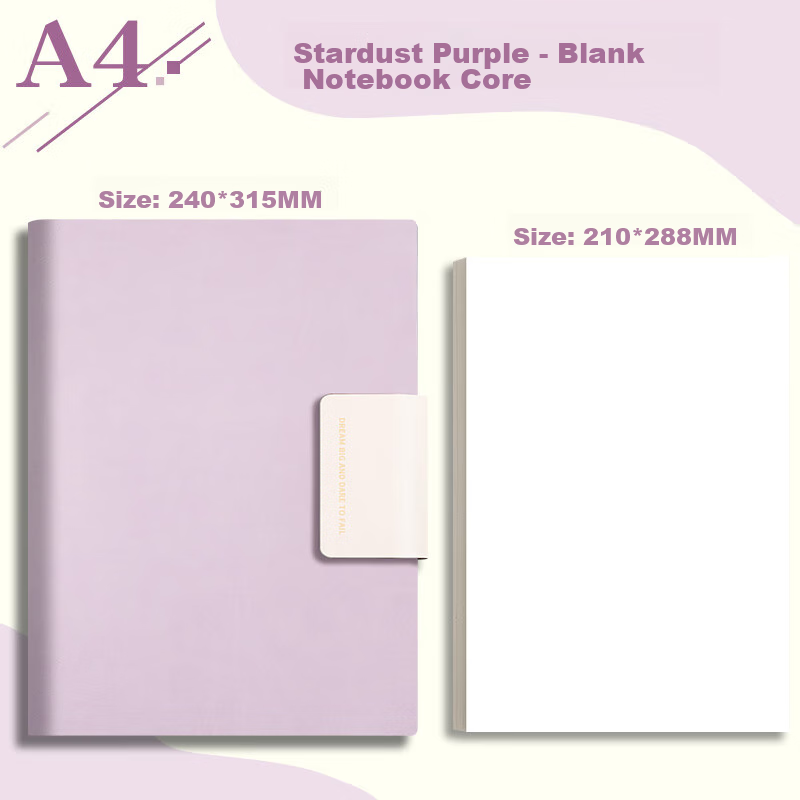 Ujia Blank Loose-Leaf Notebook, A4 Large Size, Thick Cover with Stamp, High-Quality Soft Leather, Detachable Cover, for Research Notes, Drafts, And Sketching, Starry Purple