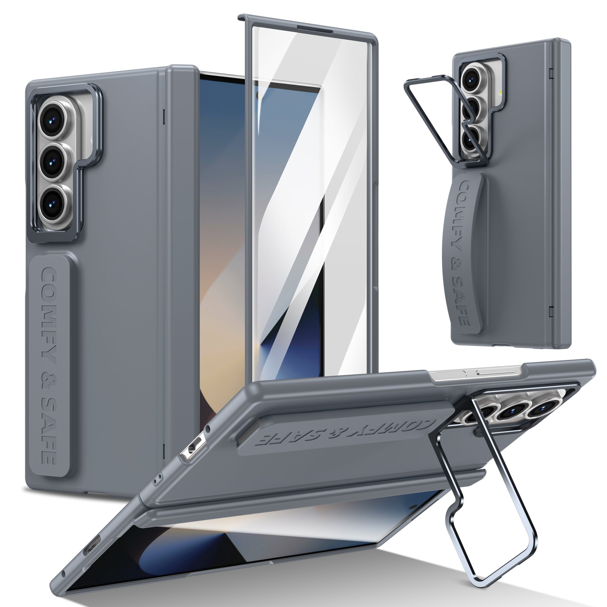 Подходит для Samsung Galaxy Z Fold7 / Самсунг Галакси Z Fold7 Чехол для смартфона, складной подставкой для телефона и защитной пленкой для экрана, Z Fold7
