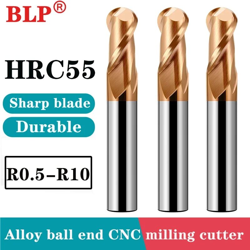 HRC55 2-зубая сферическая концевая фреза R0,5 Твердосплавная фреза с радиусом с покрытием Фреза с ЧПУ Фреза по металлу Фрезерные инструменты