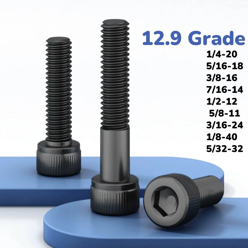 Черные стальные винты с шестигранной головкой 12.9 1/4-20 5/16-18 3/8-16 7/16-14 1/2-12 5/8-11 3/16-24 1/8-40 5/32-32