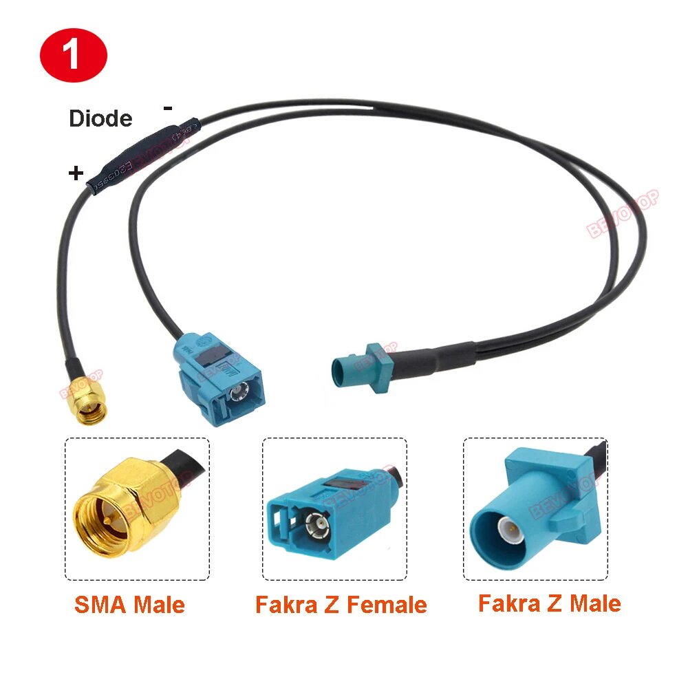 BEVOTOP Fakra Z Male to Z Female/SMA/SMA 90° Splitter Cable RG174 30cm, Z M to ZF SMAM, 2M, As Selected