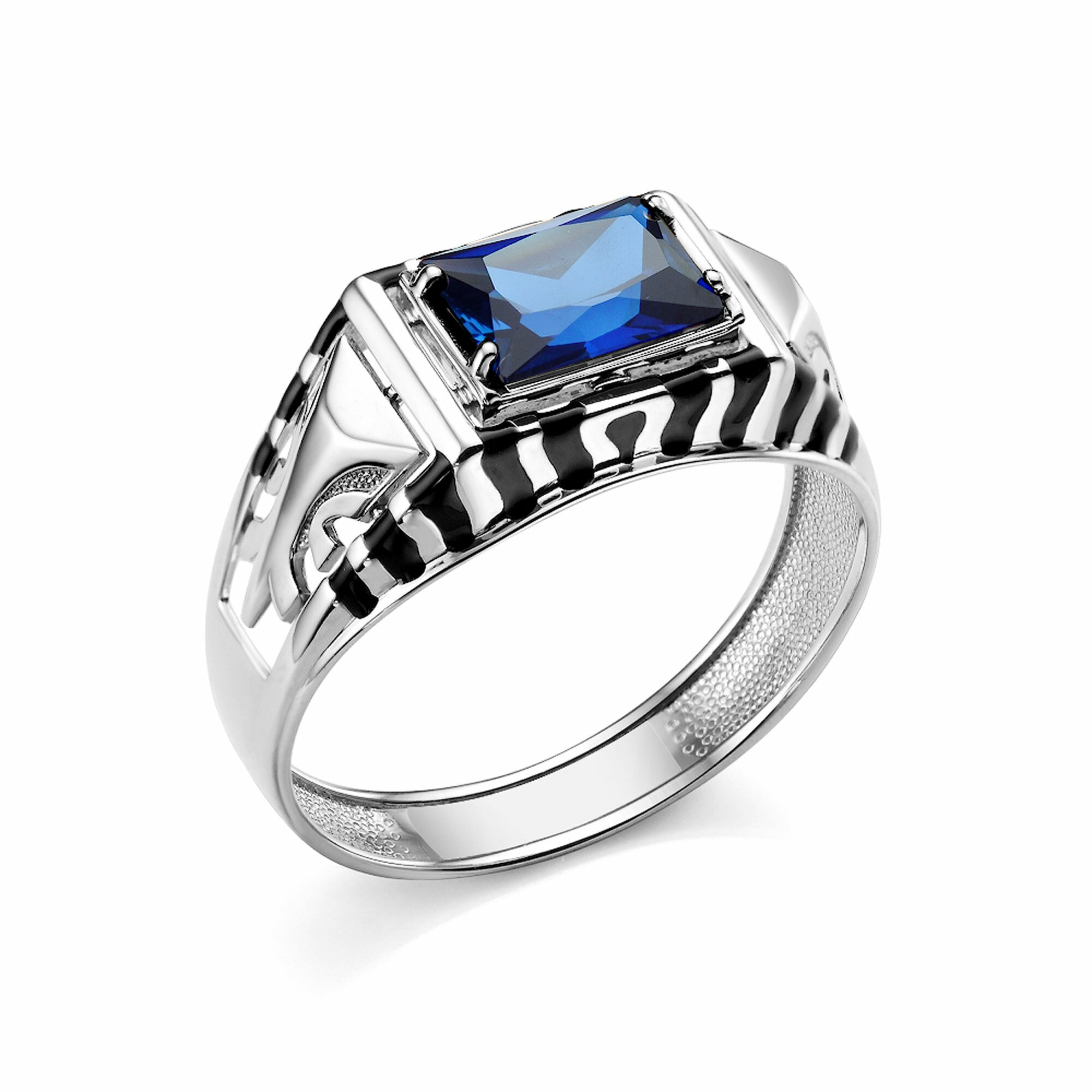 Печатка, серебро, 925 проба, родирование, сапфир синтетический, эмаль