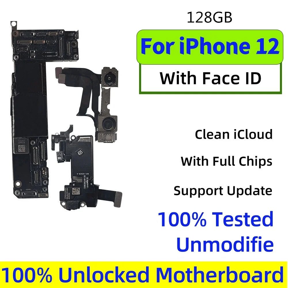 100% протестированная разблокированная материнская плата для iPhone 12 Pro Max, материнская плата с Face ID для iphone 12, мини-логическая плата, чистая пластина iCloud 12 128GB Face ID