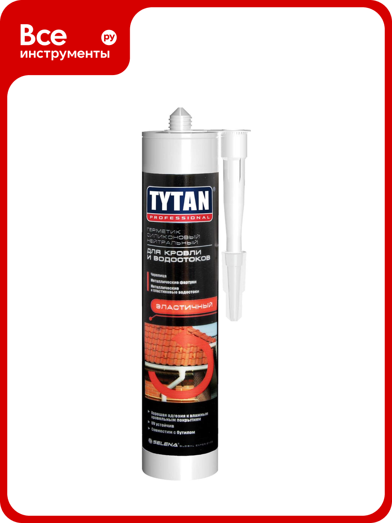 Нейтральный силиконовый герметик для кровли TYTAN Professional 310 мл, прозрачный 250694, бетона, 3 мм