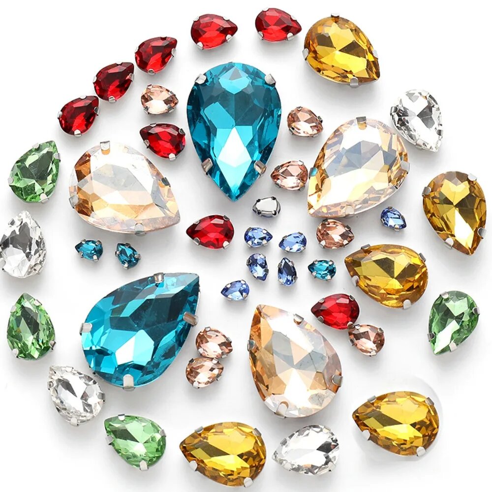 50шт Хрустальные Стеклянные Бусины Различных Размеров Со Стразами Для Ручного Шитья На Камнях И Бриллиантах Для Платьев, Сумок