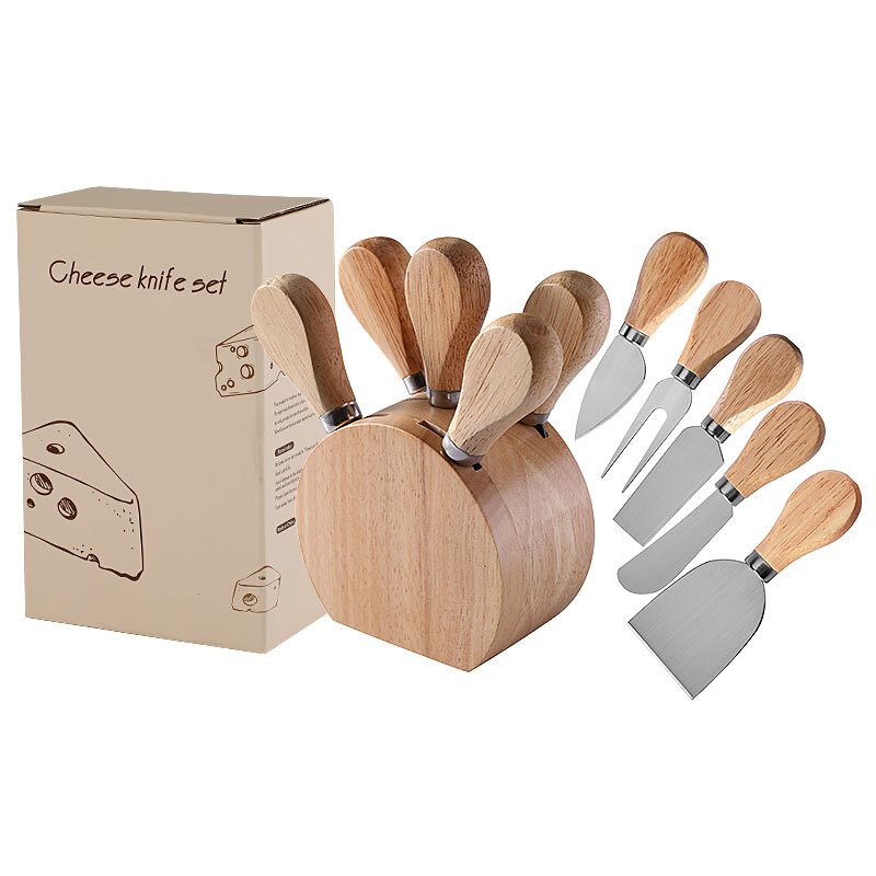 Набор из 5 предметов: нож для сыра из дуба, деревянная ручка, западный нож, вилка, нож для сыра из нержавеющей стали