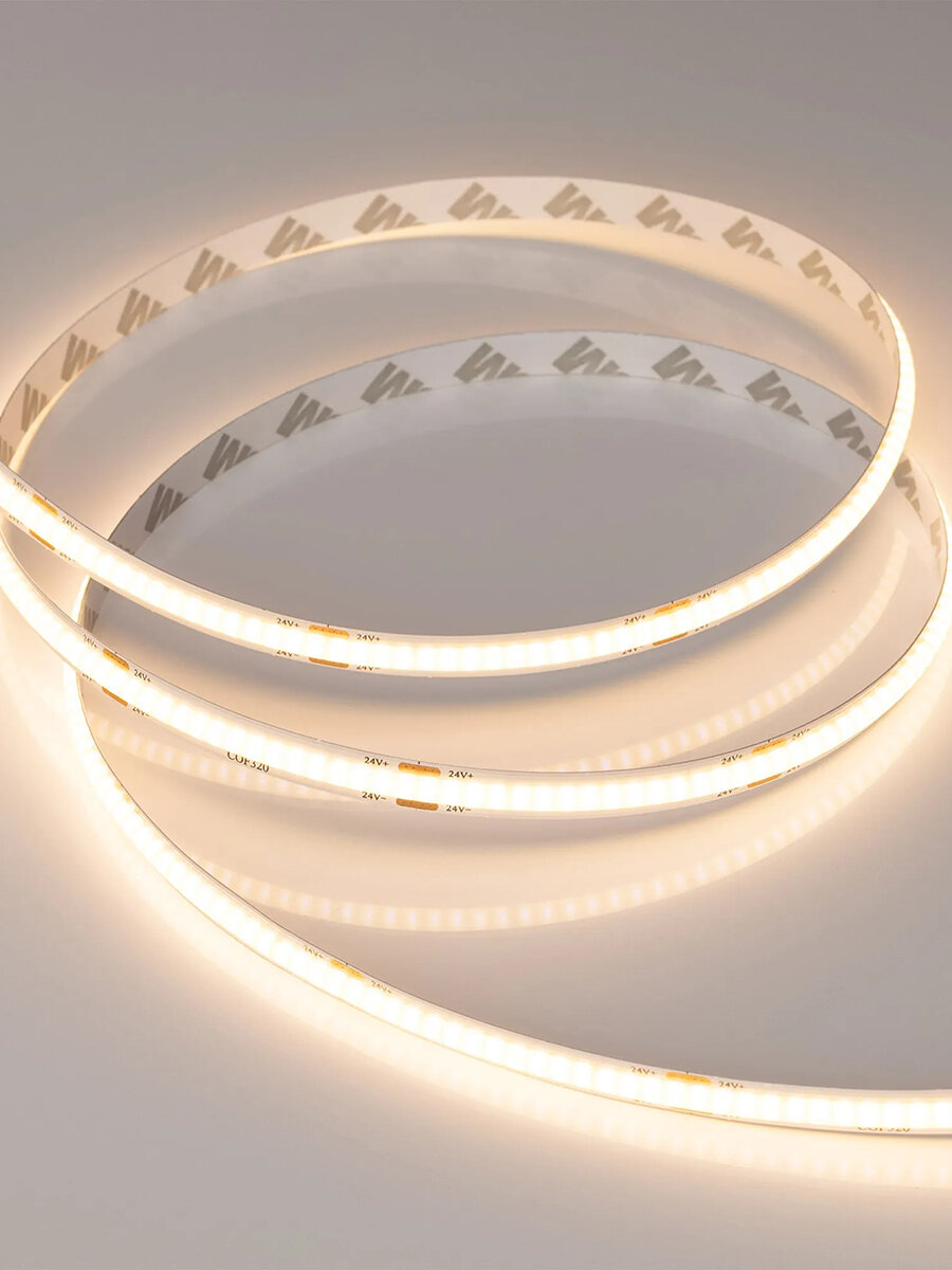 Лента светодиодная Arlight COB-X320-8mm 24V 3000К Тёплый белый 8 W/m, IP20, CSP, 5м. 039022(1)