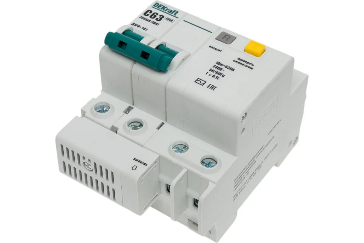 Dekraft Дифференциальный автомат ДИФ101-2P-063A-300-C 15042DEK - двухполюсный