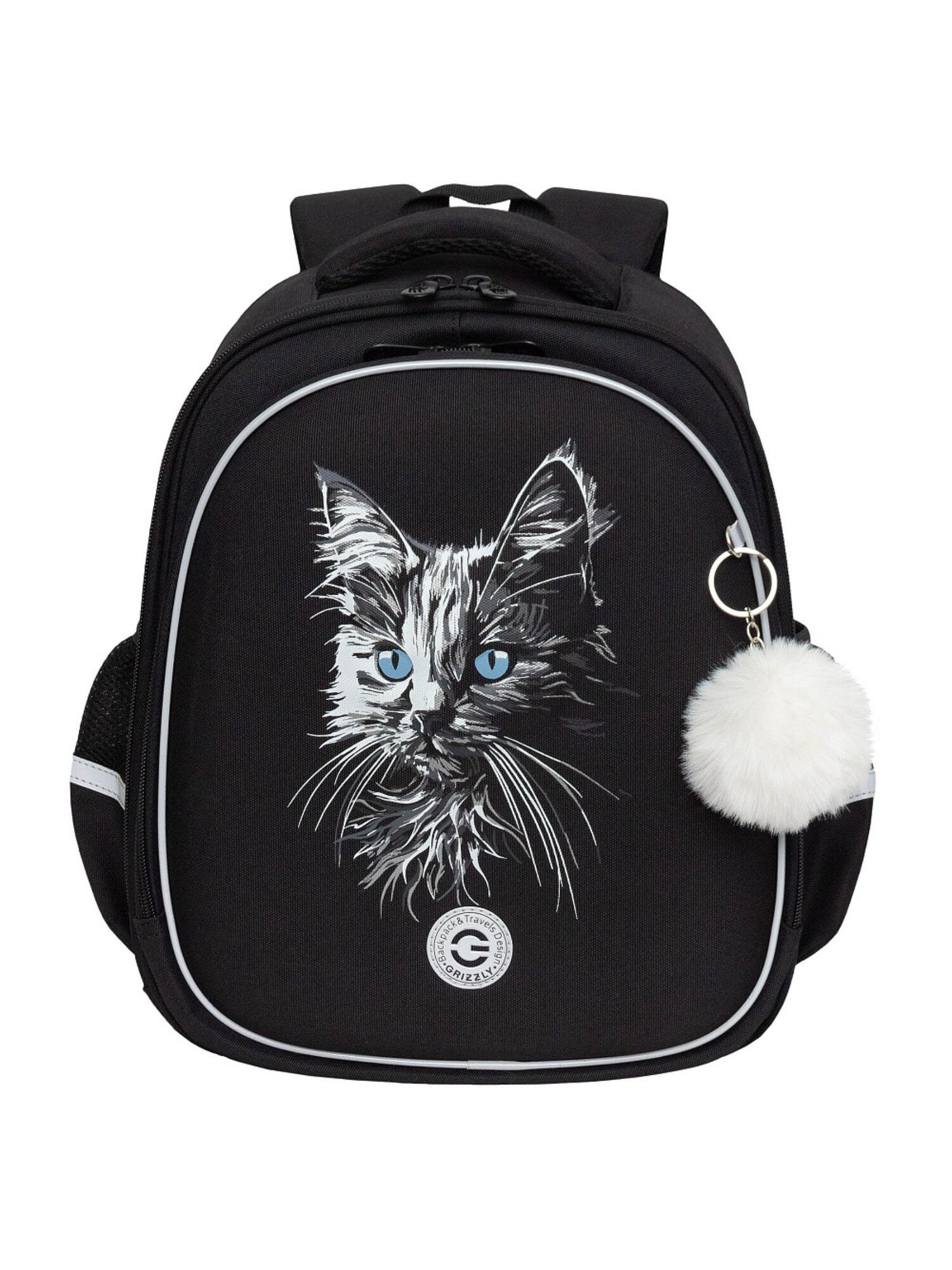 Школьный ранец формованный для девочек GRIZZLY RAz-586-15, черный, 28х36х20
