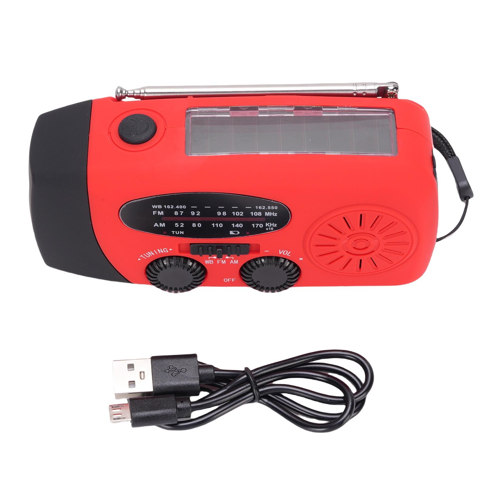 Аварийное радио с ручным приводом и 3 светодиодными фонариками, AM/FM, NOAA, портативное метеорологическое радио, радио на солнечных батареях с возможностью подзарядки, для кемпинга, сигнализация SOS, красное.