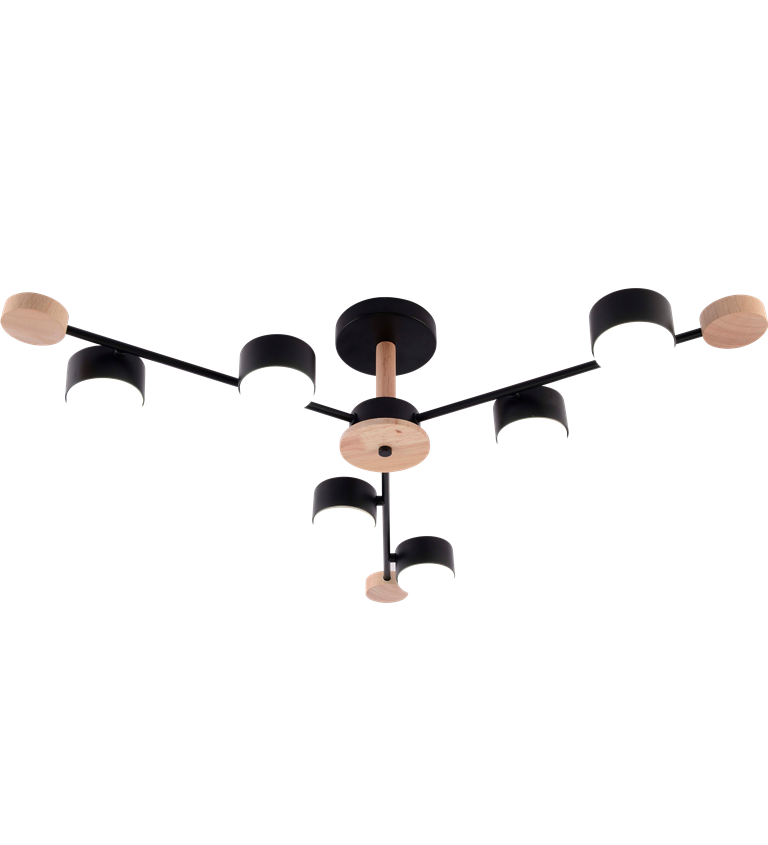 Люстра Престиж черный + дерево потолочная на 6 ламп GX53