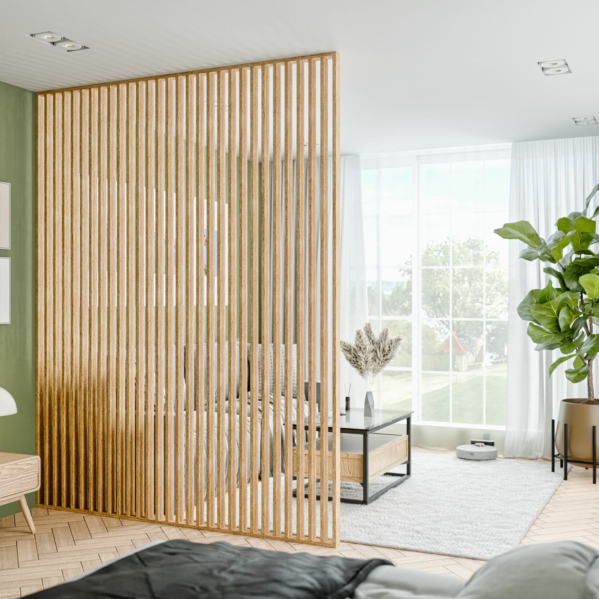 Перегородка для зонирования 2110 мм дуб сонома, рейки 22х60 мм, высота 2774 мм