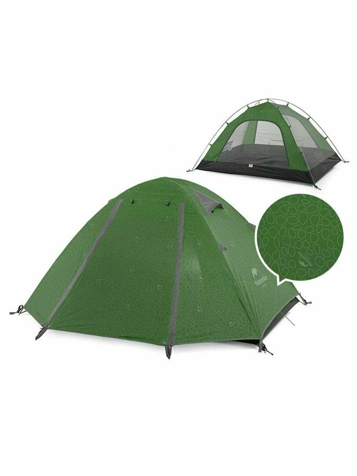 Палатка туристическая Naturehike P-Series NH18Z033-P 210T/65D, трехместная, темно-зеленая, 6927595762639