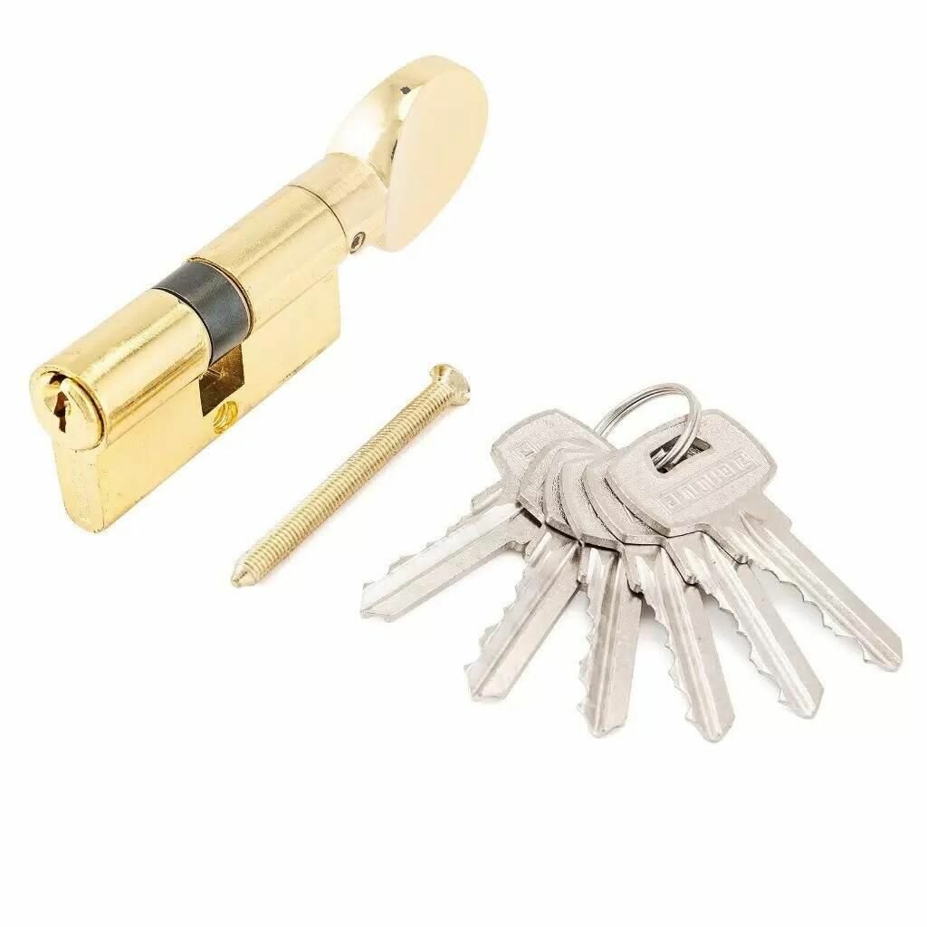 Личинка замка Аллюр для двери, 70 мм, ключ-вертушка, золото, 5 ключей