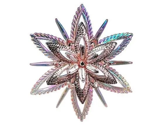 Снежинка брошка, акрил, прозрачно-розовая радужная, 12 см, Forest Market