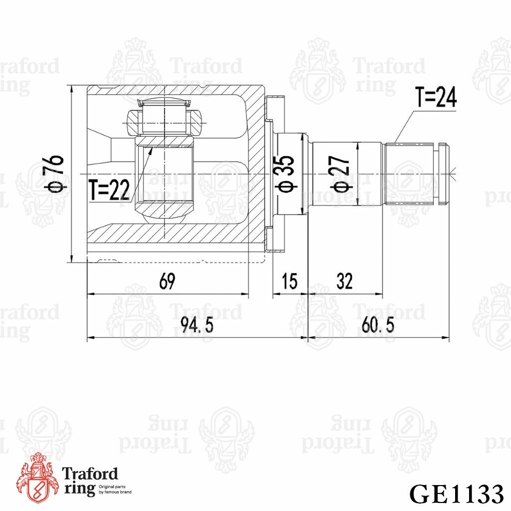 ШРУС внутренний, для ВАЗ Лада Ларгус, Иксрей арт GE1133 Traford Ring