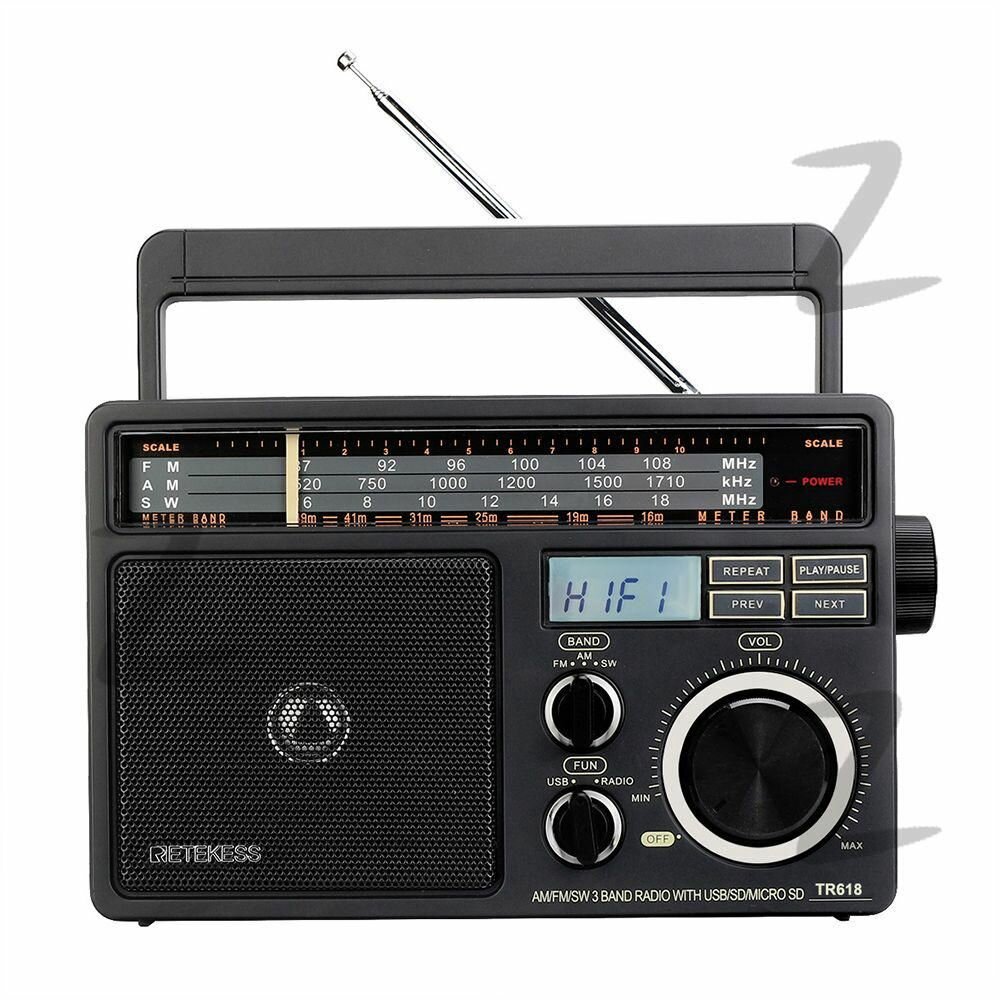 Retekess TR618 FM/AM/SW 3-диапазонный портативный радиоприемник с