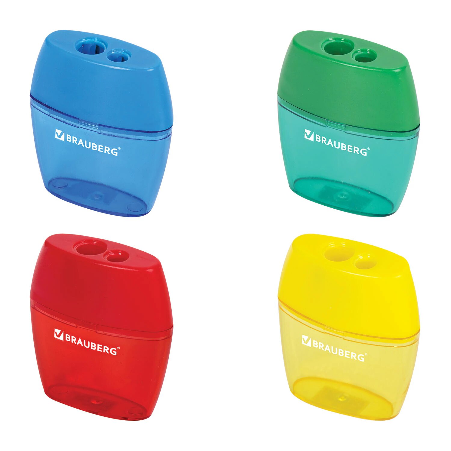 Упаковка 12 шт. Точилка BRAUBERG "Diamond Dual", 2 отверстия для чернографитных карандашей (в том числе утолщенных), с контейнером, ассорти, 226941