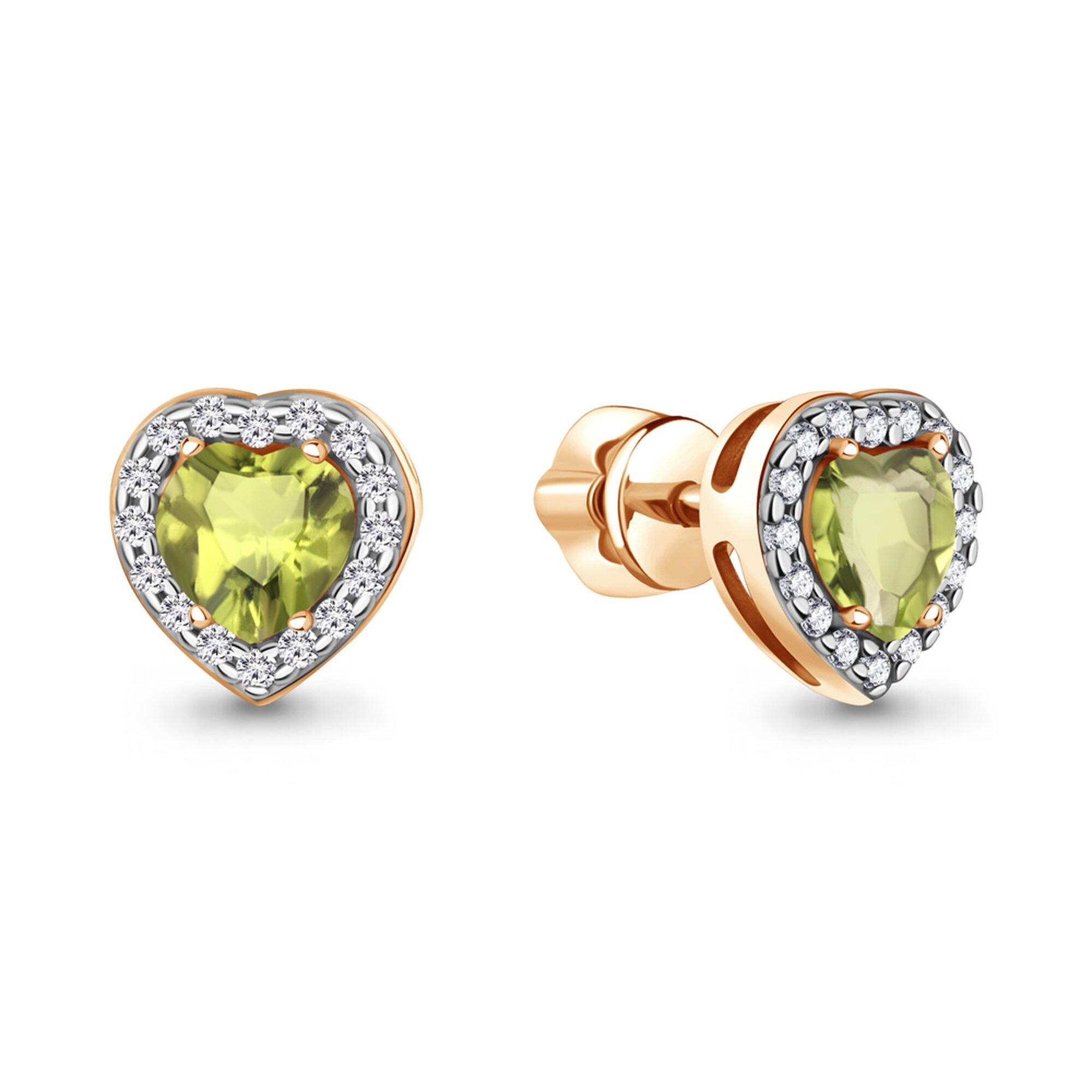 Серьги, серебро, 925 проба, золочение, фианит, хризолит