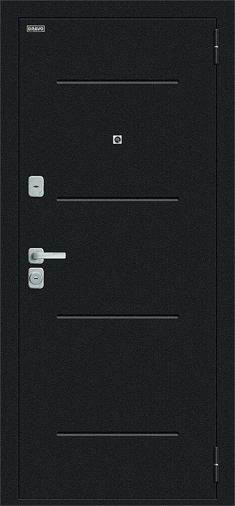BRAVO Дверь входная 205*86 Bravo R Техно/BChrome, Букле черное/Cappuccino Melinga, Левое 205*86 Букле черное/Cappuccino Melinga
