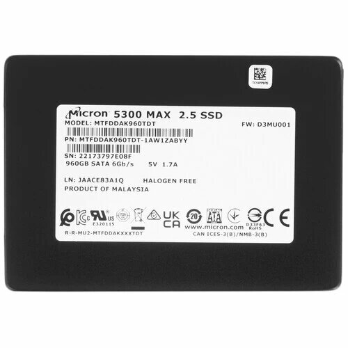 SSD накопитель Crucial 5300 Max MTFDDAK960TDT-1AW1ZABYY 960ГБ