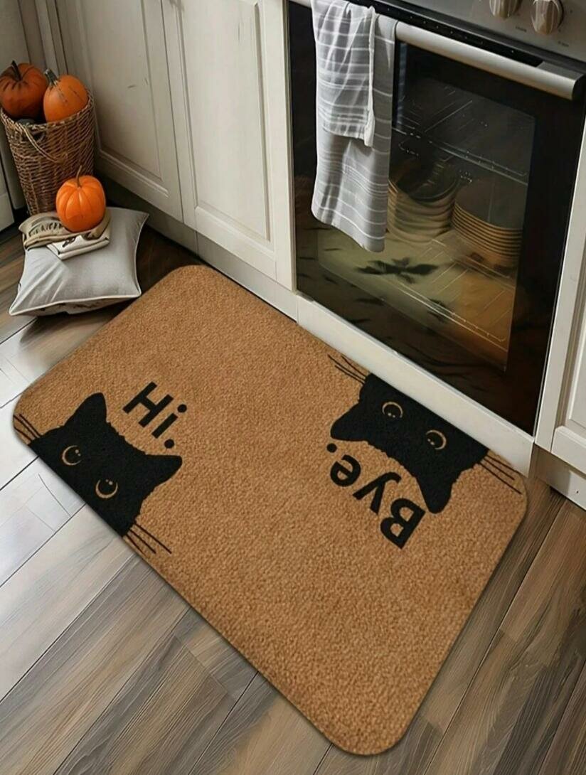 Коврик придверный Двусторонние надписи "До свидания" и "Привет!" С принтом Кота 0.50.8 м